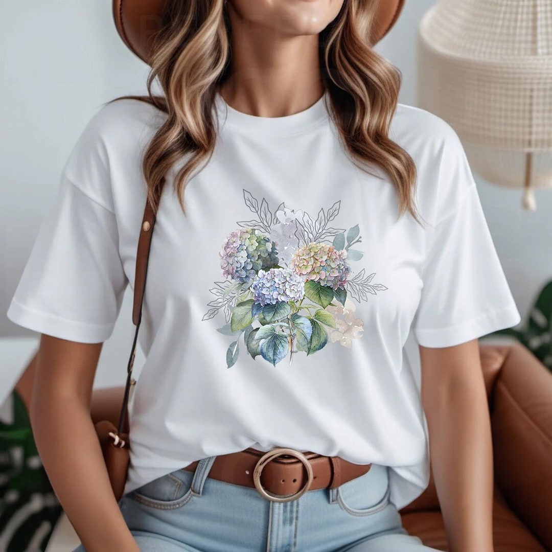 Watercolor Hydrangeas T-shirt Elegant Floral Art Tee for Nature Lovers ...
