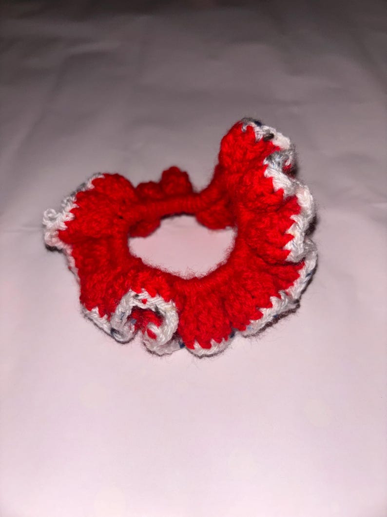Two Colour Crochet Hair Scrunchie - Red and White - Etsy