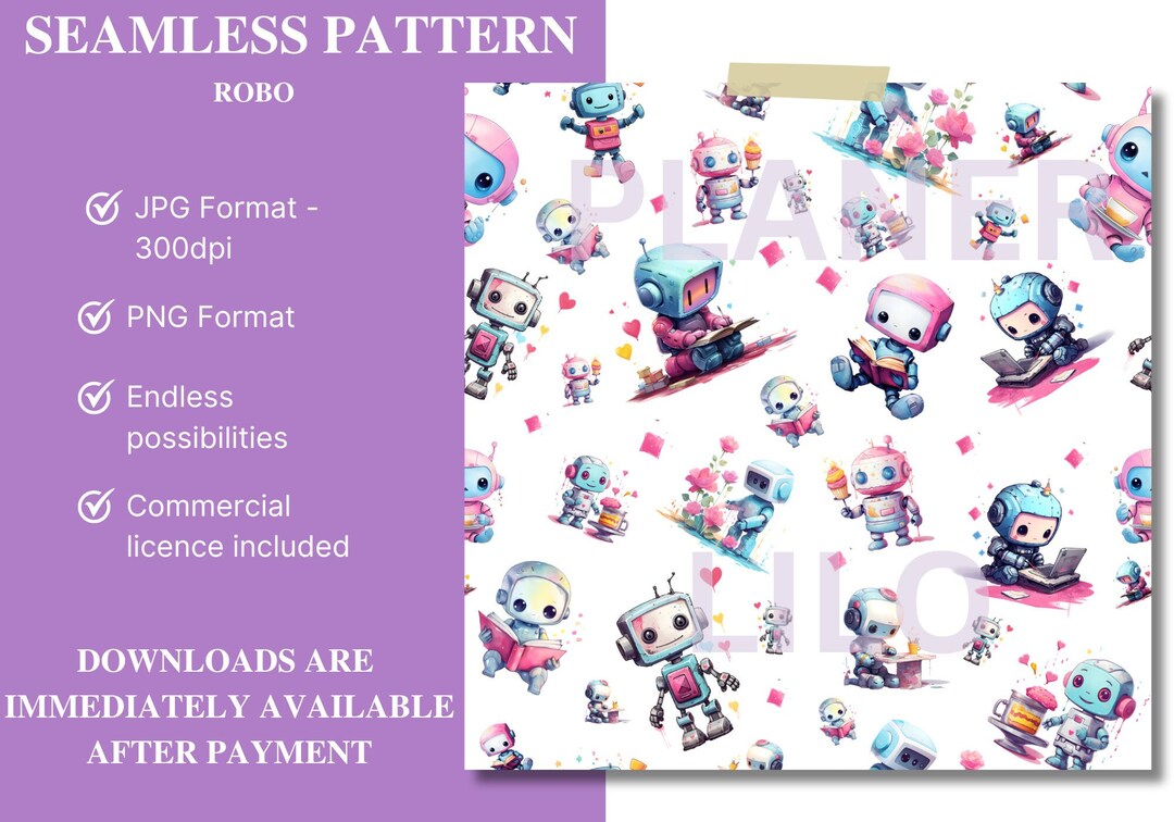 Digital Seamless Pattern Robo, for Custom Fabric Printing, Vintage ...