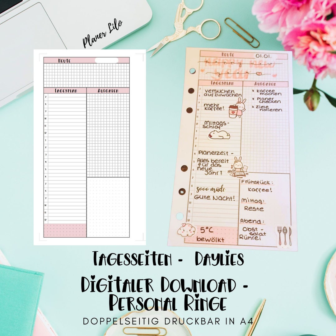 Daily Plan German Printable Personal Ring Planner Downloadjournal ...