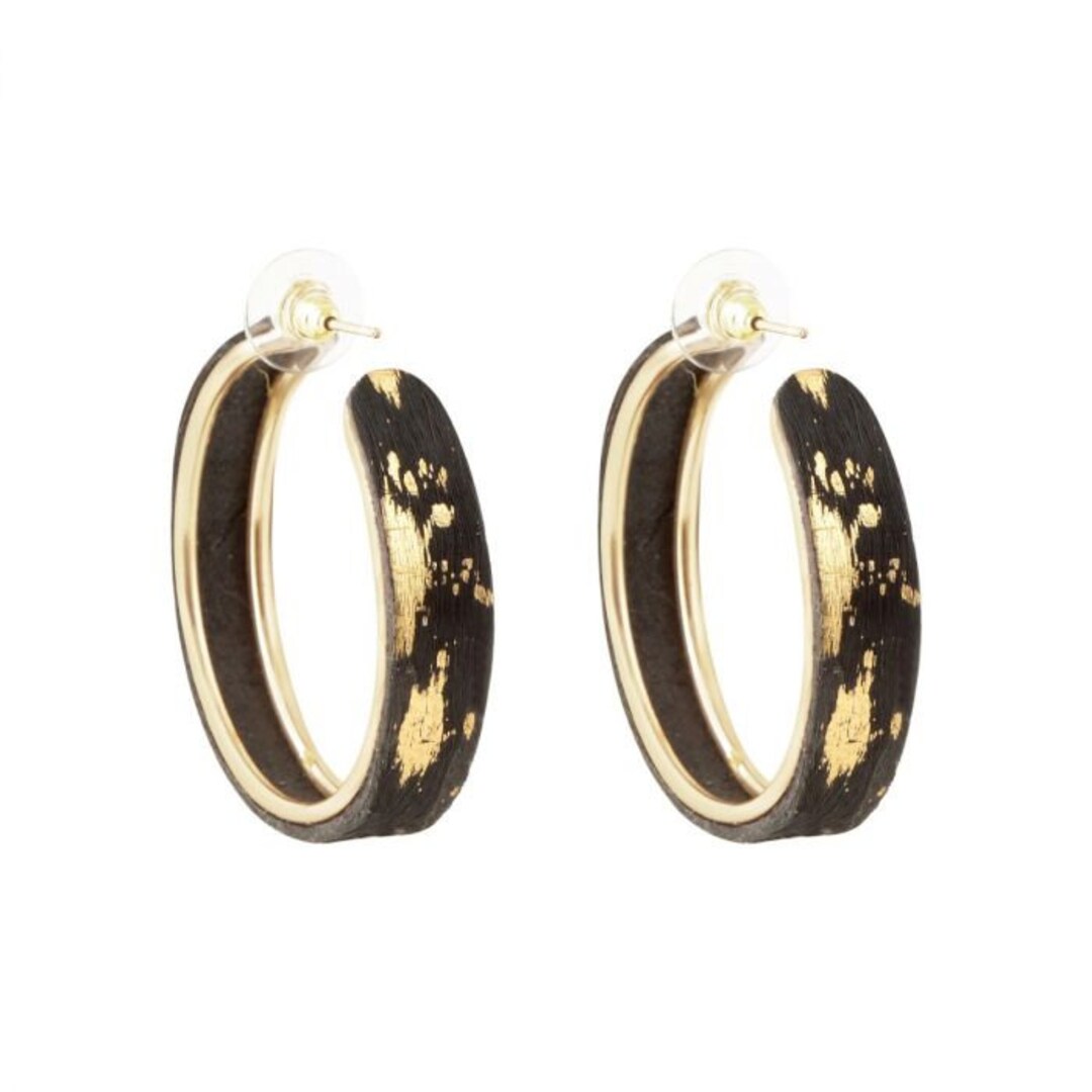 Black and Gold Cowhide Hoop Earrings - Etsy
