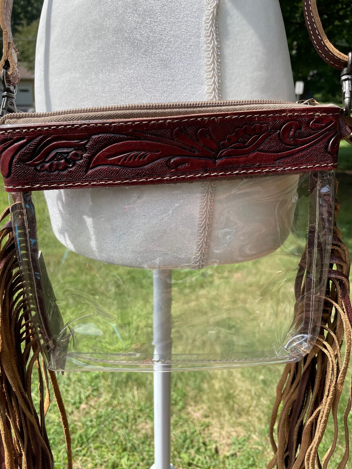 Clear Hand Tooled Leather Bag With Fringe - Etsy