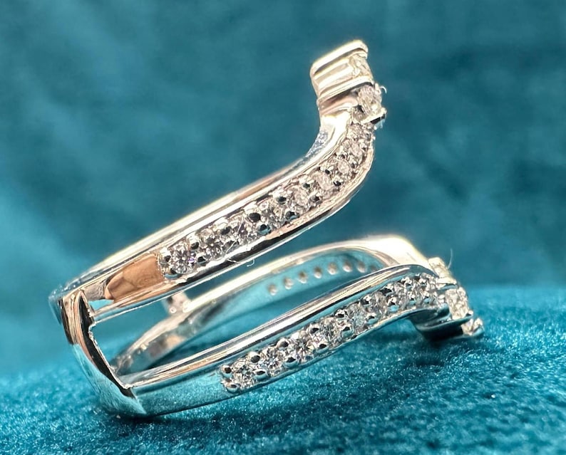 Moissanite Enhancer Ring: 14K White Gold Plated Double Chevron Band - Etsy