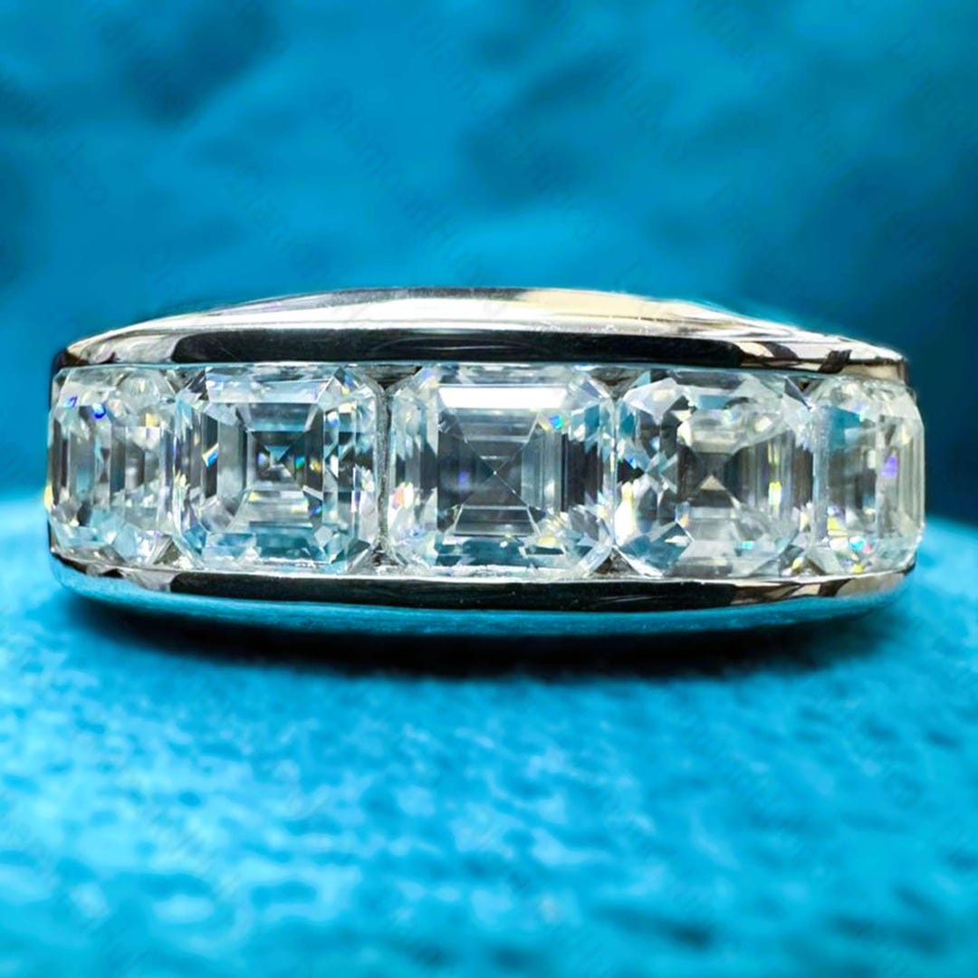 Asscher Cut Moissanite Eternity Band, 5-stone White Gold Plated Ring - Etsy