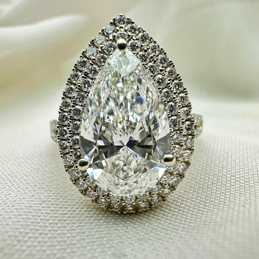 Pear Moissanite Double Halo Ring | 14K Gold Engagement Ring - Etsy