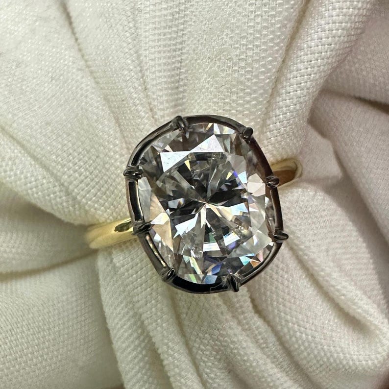 3.00 CT Cushion Cut Moissanite Ring, Georgian Button Back, Blackened ...