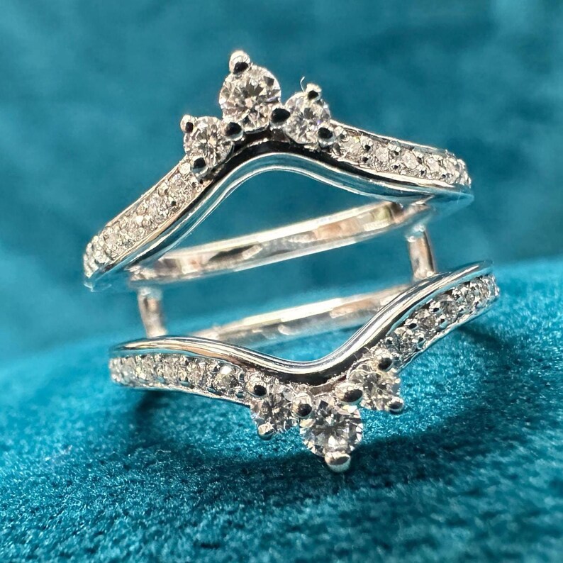 Moissanite Enhancer Ring: 14K White Gold Plated Double Chevron Band - Etsy