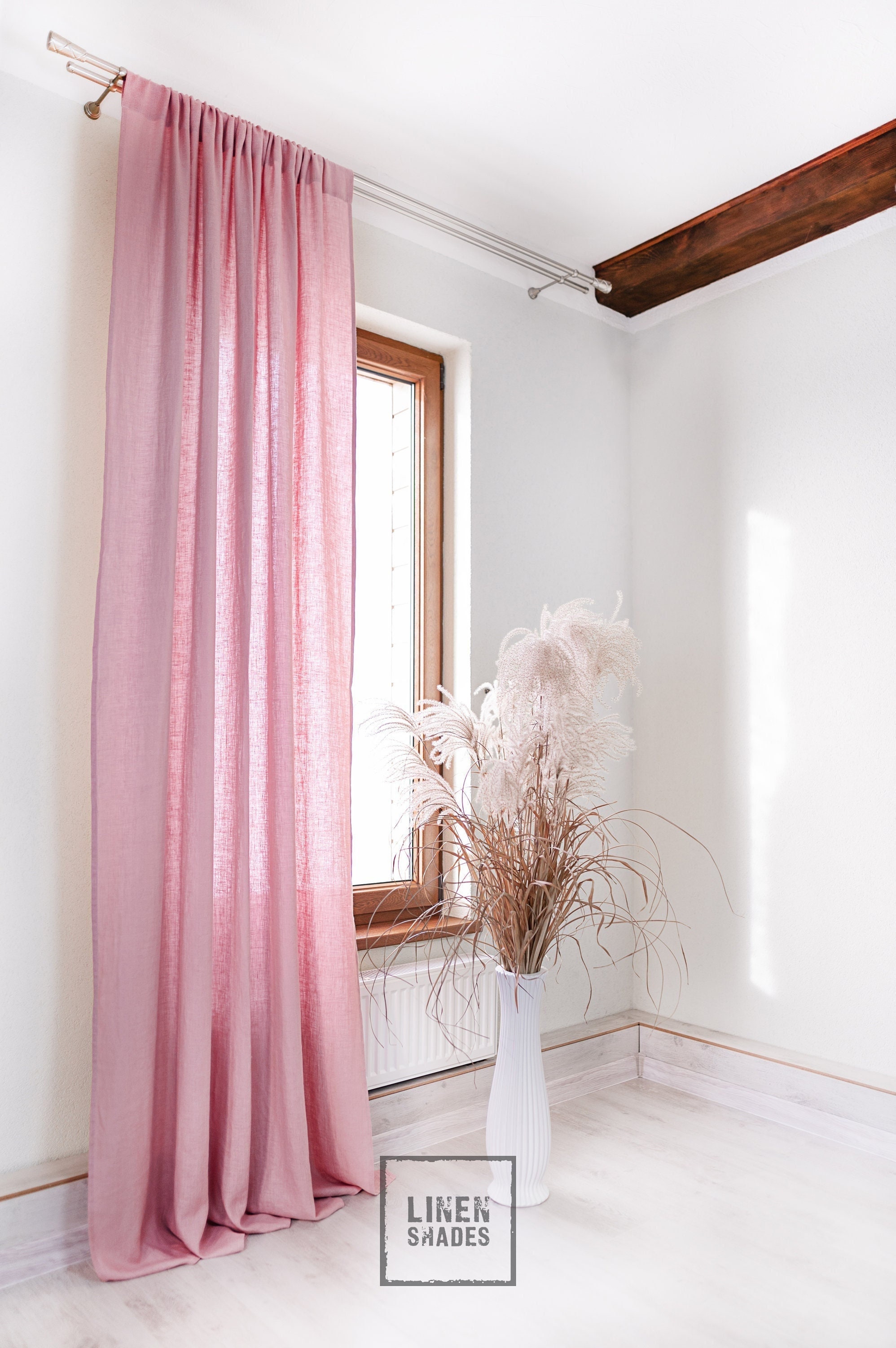 140 Cm 55 Wide Pink Linen Curtain. Pink Living Room - Etsy
