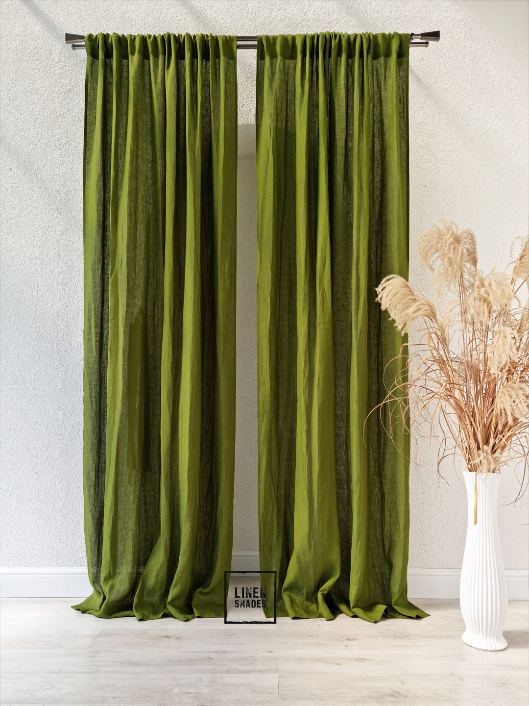 56" (143 Cm) Wide Moss Green Bedroom Linen Curtain (1 Pcs). Moss Green ...