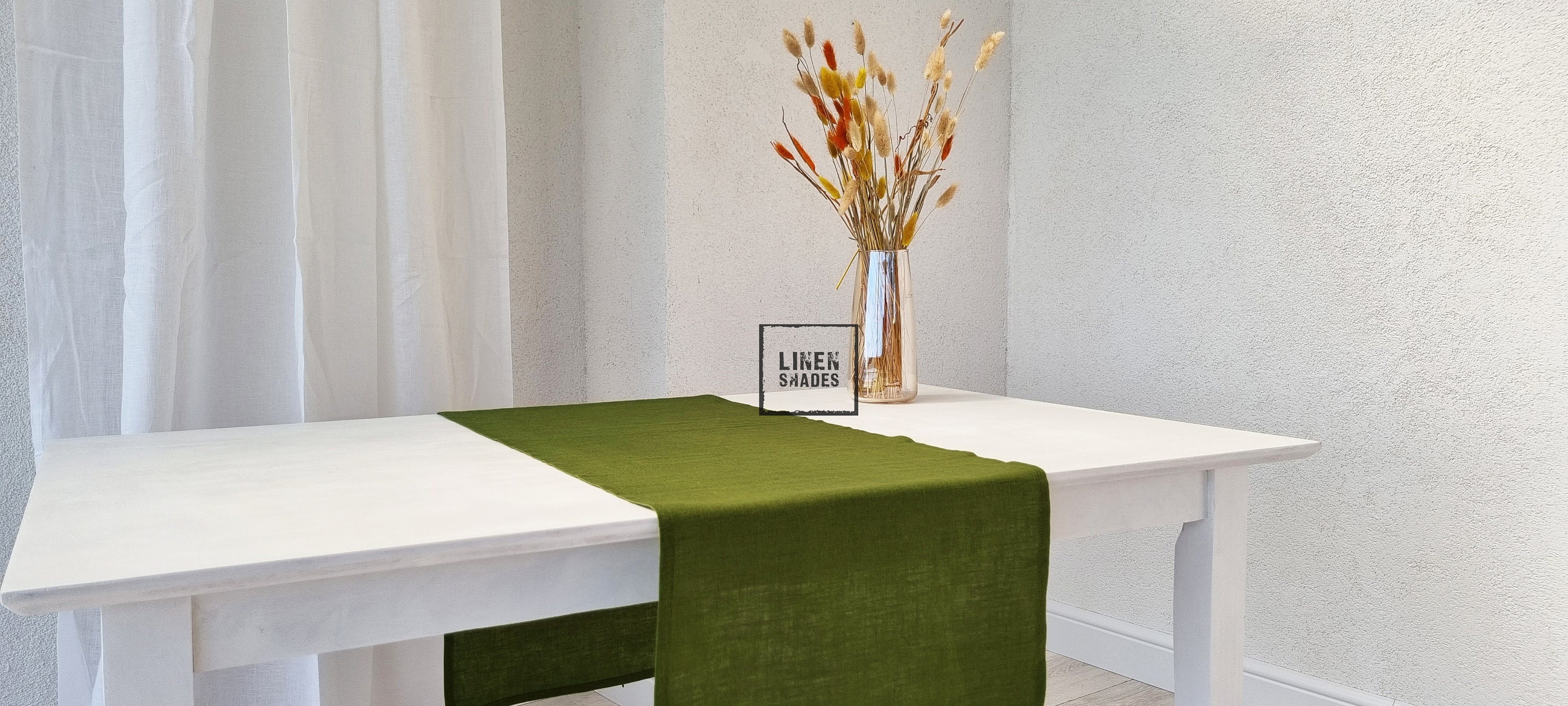 Moss Green Linen Table Runner. Custom Size Table Runner. Green Table ...