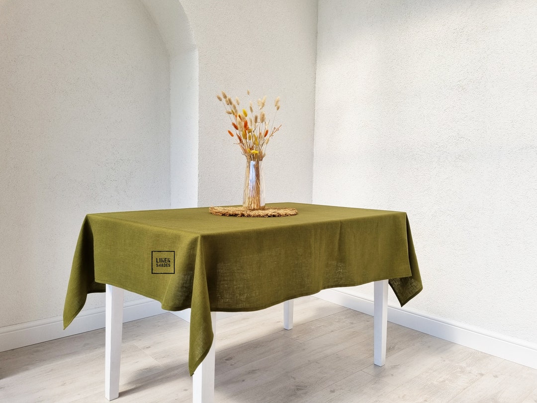 Olive Green Linen Tablecloth.handmade Tablecloth.custom Size Tablecloth ...