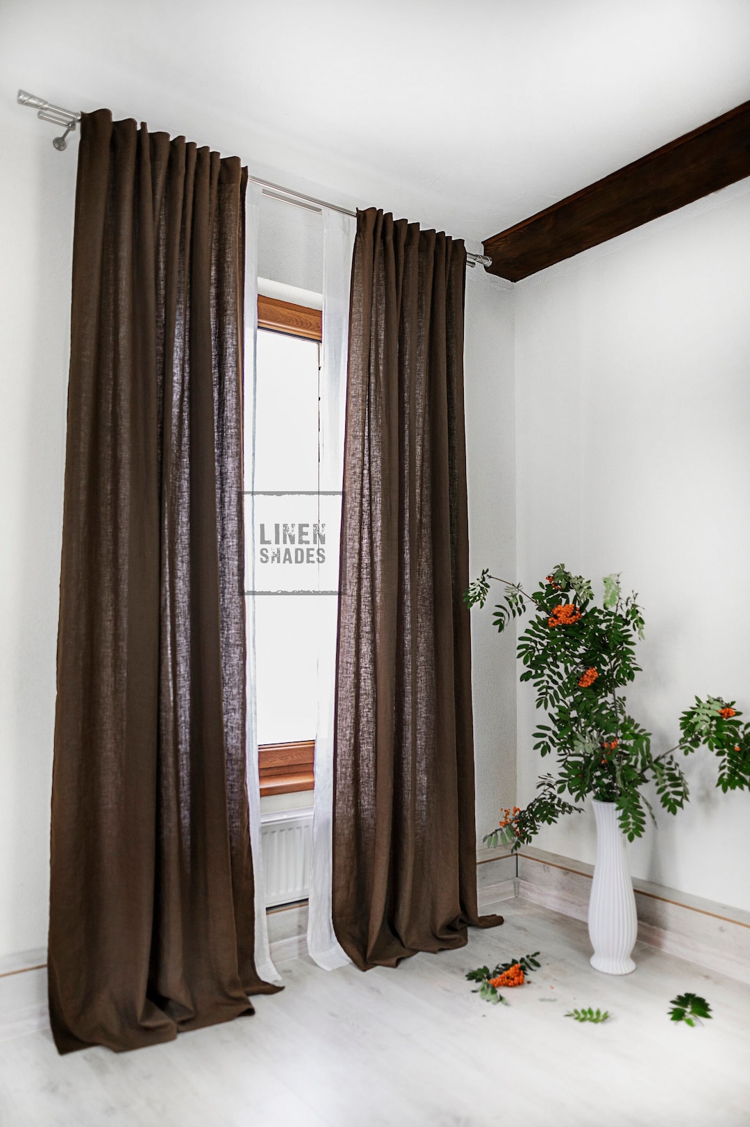 56 143 Cm Wide Brown Linen Curtain. Brown Living Room - Etsy