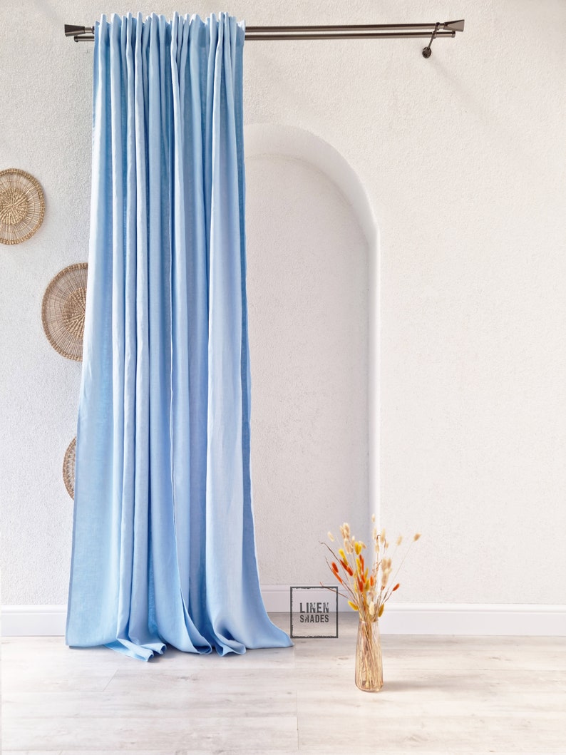 56" (143 Cm) Wide Blue Bedroom Linen Curtain (1 Pcs). Blue Living Room ...