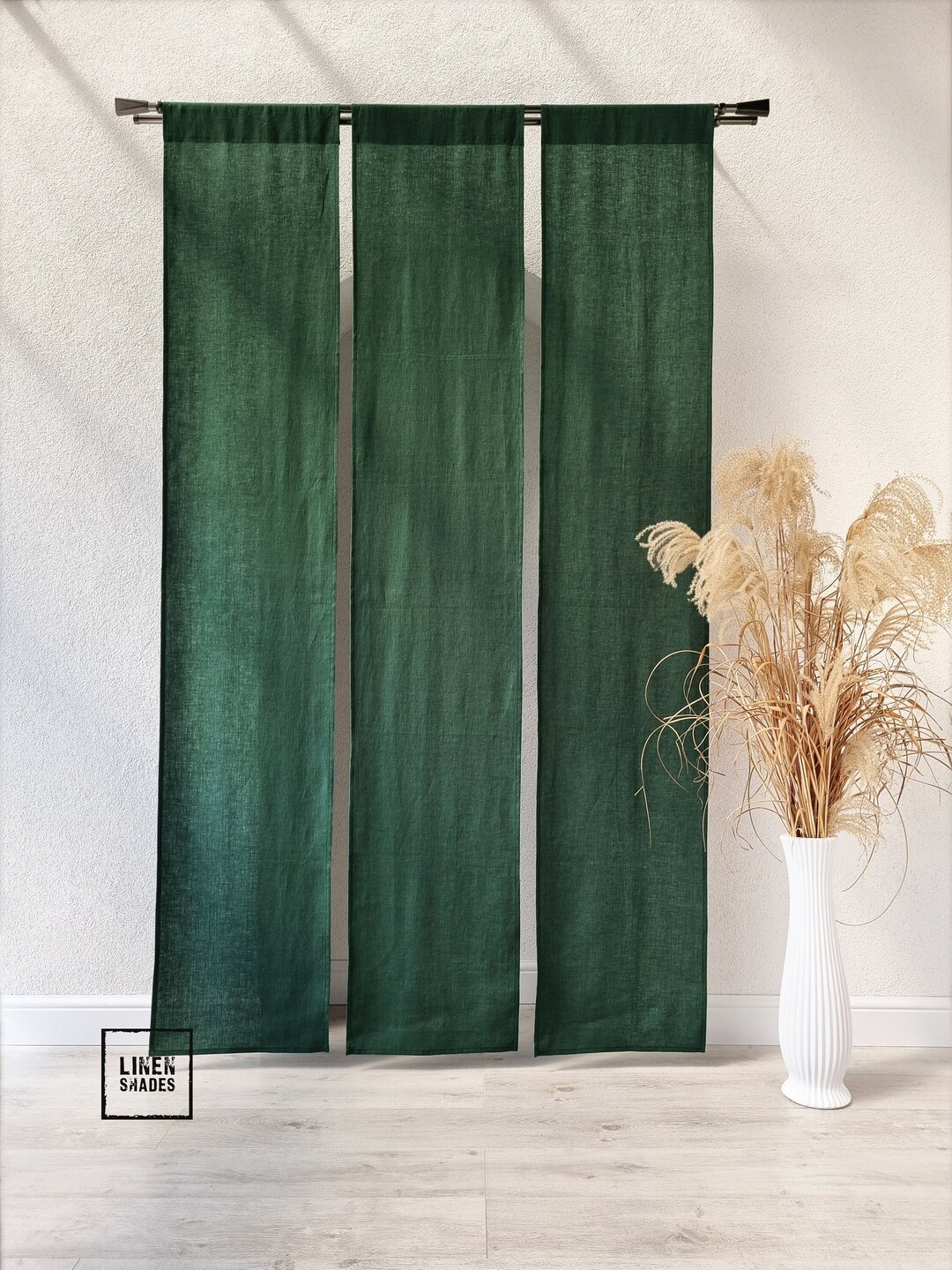 Emerald Linen Curtains.three 17" (43 Cm) Wide Linen Curtains. Door ...