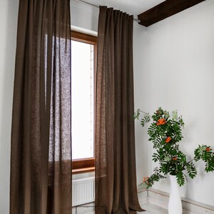 56 143 Cm Wide Brown Linen Curtain. Brown Living Room Curtain. Brown ...