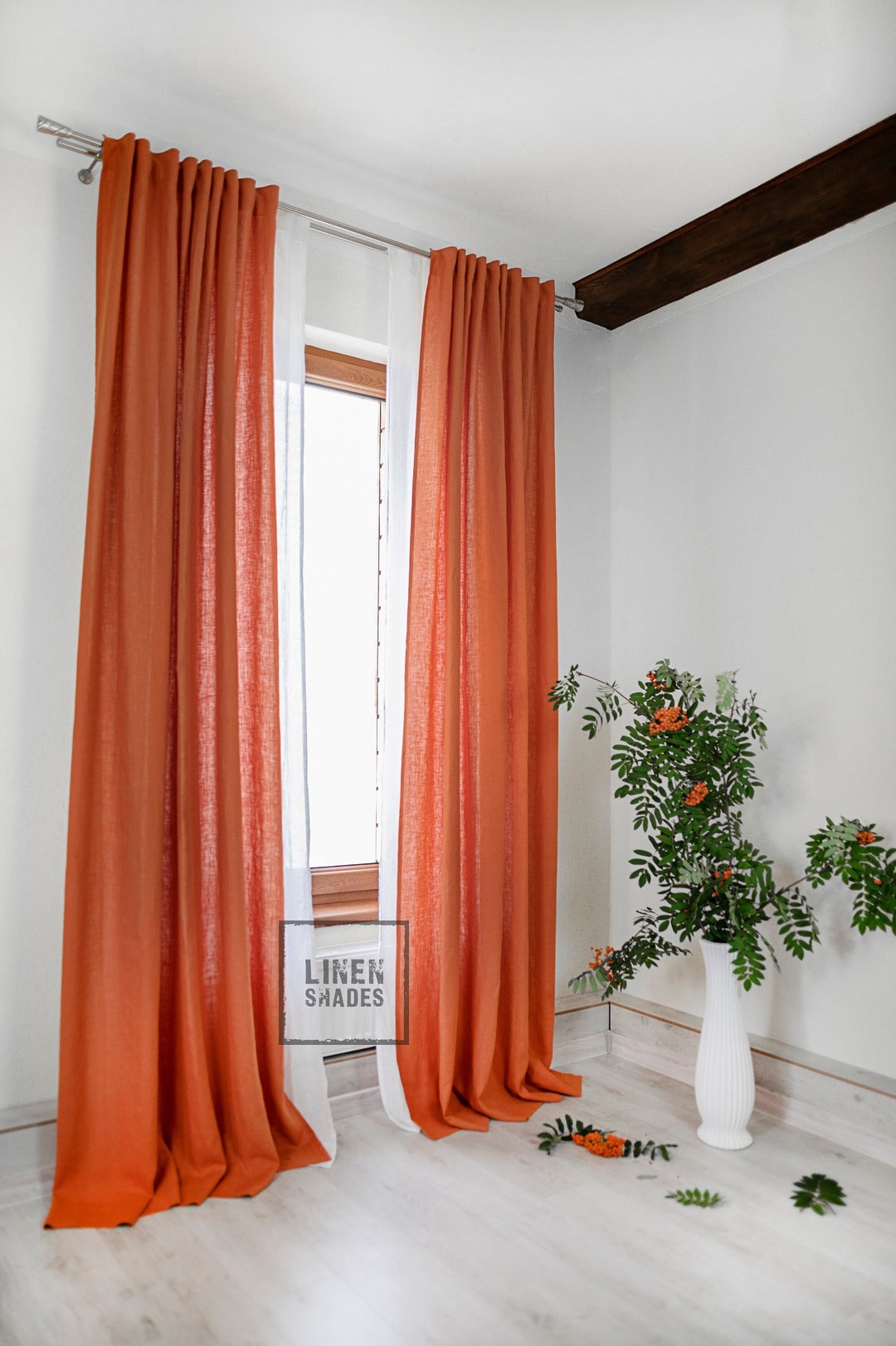 55 140 Cm Wide Orange Linen Curtain. Orange Living Room Curtain ...