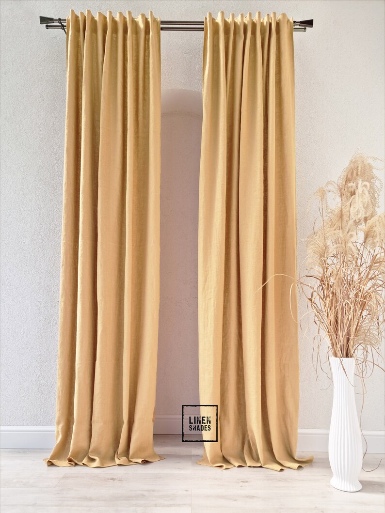 56" (143 Cm) Wide Light Brown Linen Curtain (1 Pcs). Brown Living Room ...