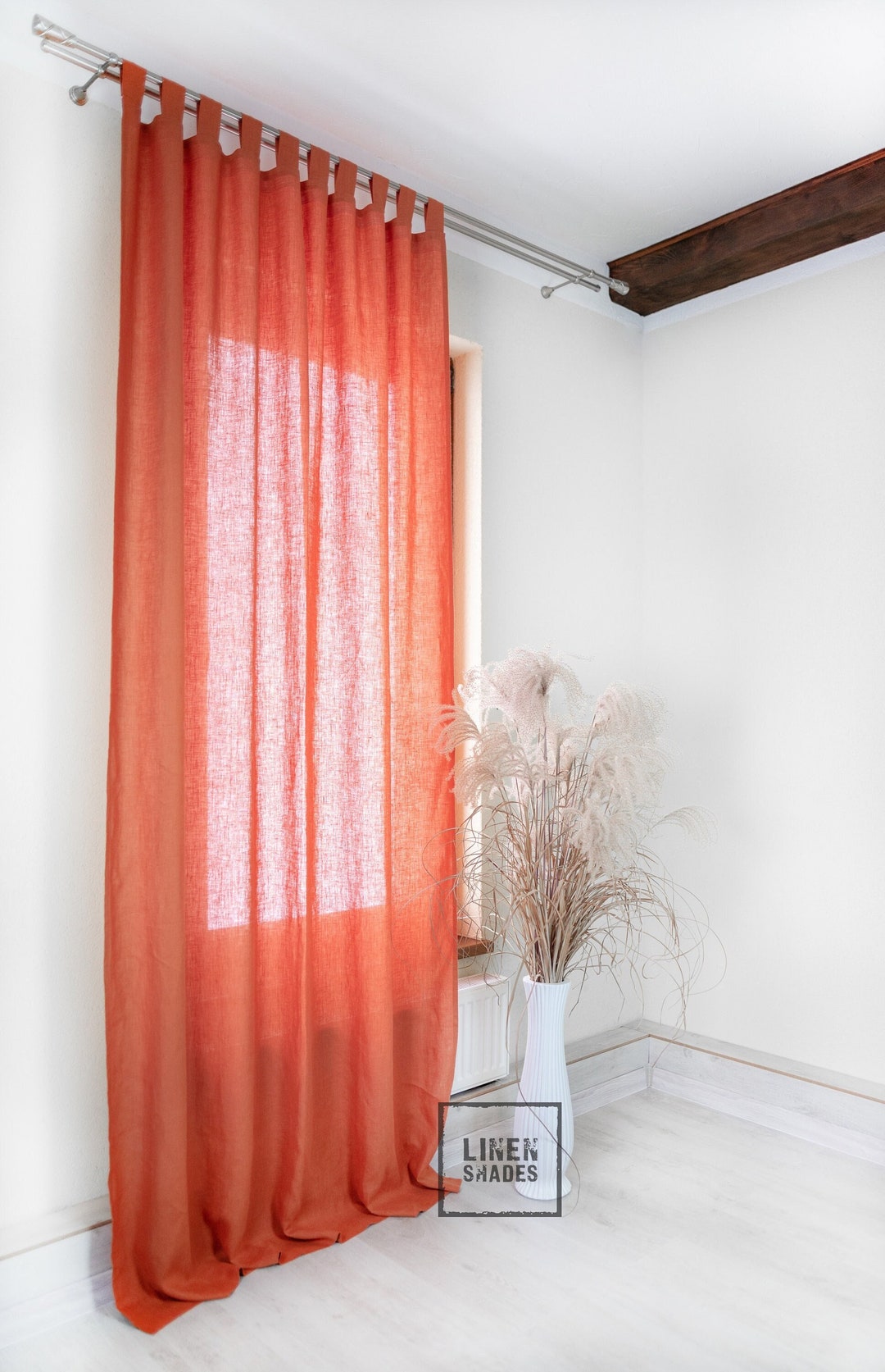 56" (143 Cm) Wide Orange Linen Curtain With Tabs Top (1 Pcs). Orange ...