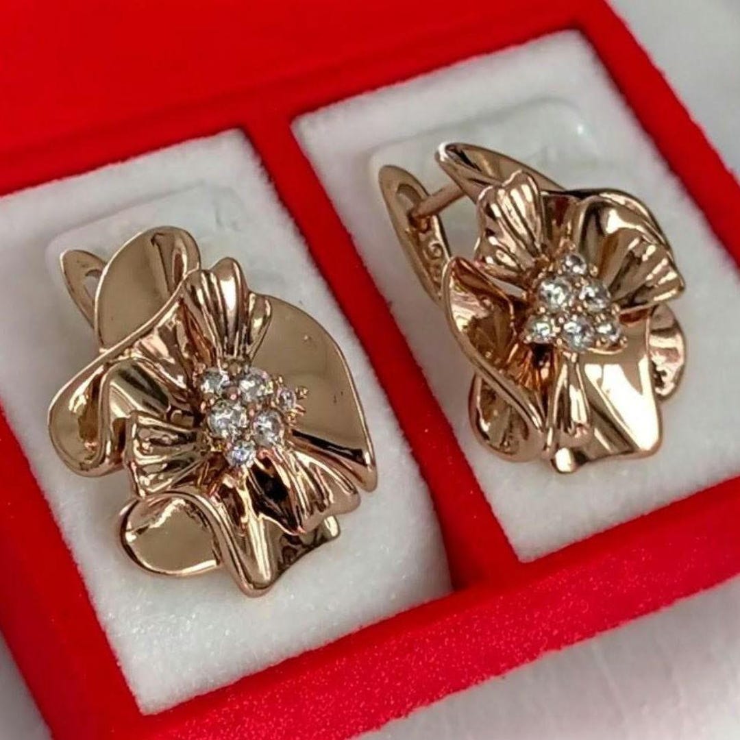 Luxury 14k Rolled Gold With Sample 585 RG Earrings, Vintage Style 1990s ...