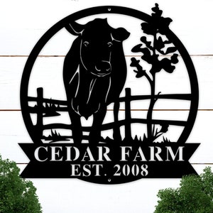 Custom Cow Farm Sign, Metal Cow Sign, Personalized Cow Metal Name Sign ...