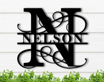 Split Monogram Metal Sign | Etsy