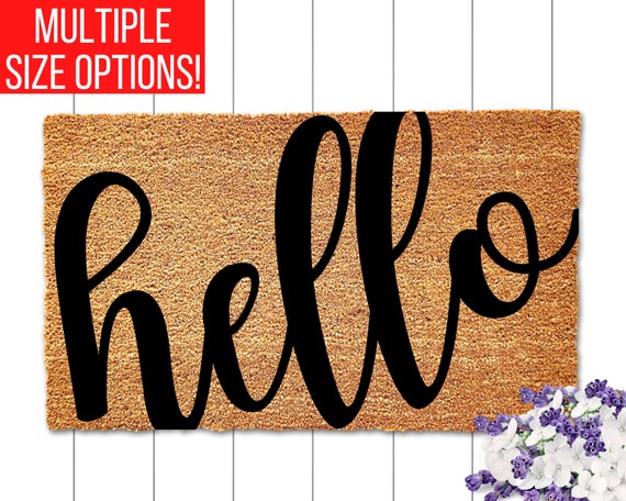 Hello Cursive Script Door Mat Hello Door Mat Front Porch - Etsy