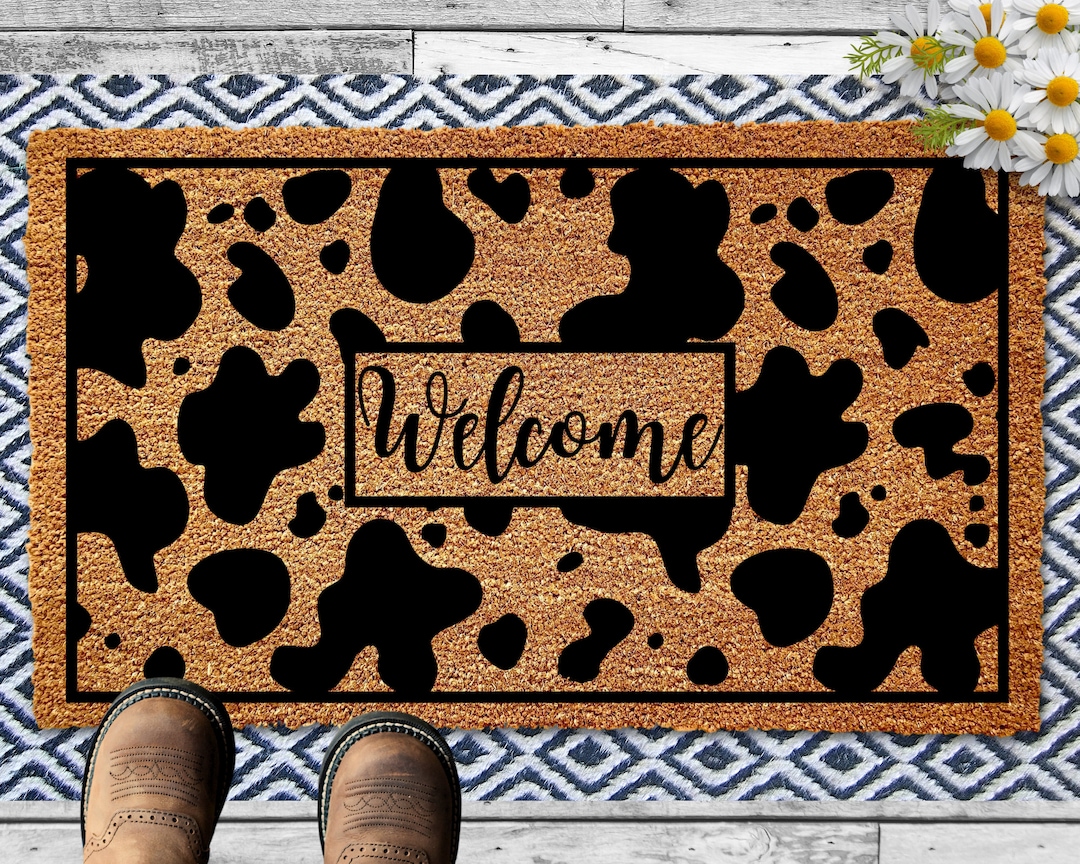Boho Cow Print Doormat, Boho Decor, Cow Print, Boho Rug, Welcome Front ...