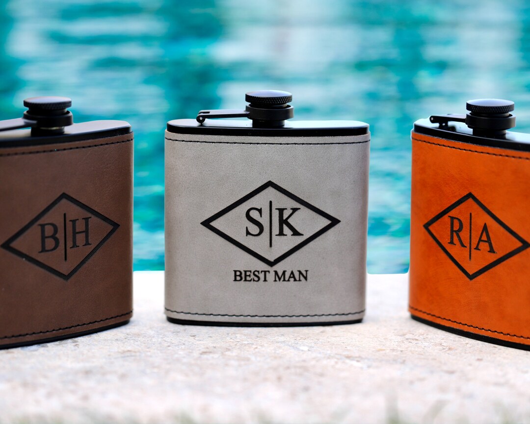 Groomsmen Leather Flasks, Personalized Engraved Flasks, Groomsmen Gifts ...