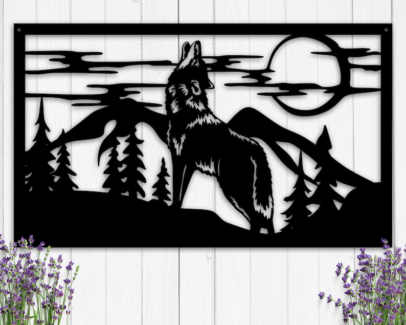Metal Wall Art Metal Wolf Decor Mountain Wall Art Lone | Etsy