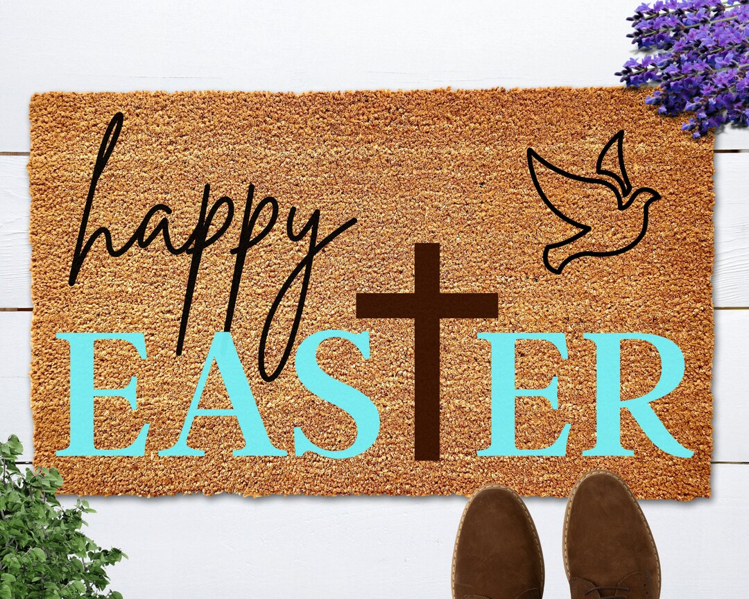 Happy Easter Doormat, Easter Welcome Mat, Easter Christian Decor ...