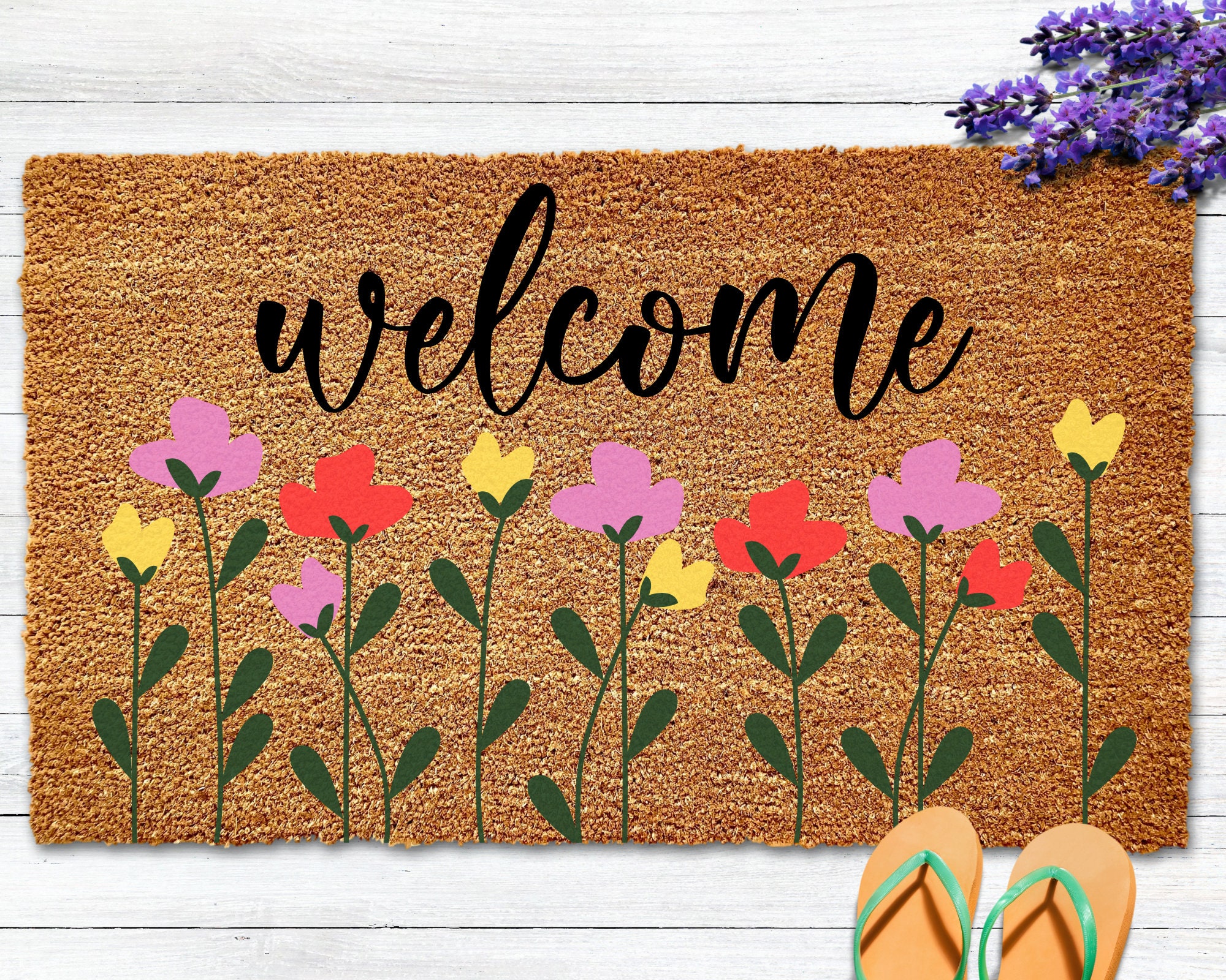 Wildflower Door Mat, Spring Doormat, Cute Spring Porch Decor, Floral ...