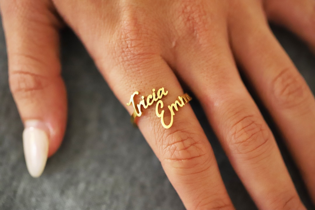 Double Name Ring, Two Name Ring in Gold, Silver, Rose Gold ...