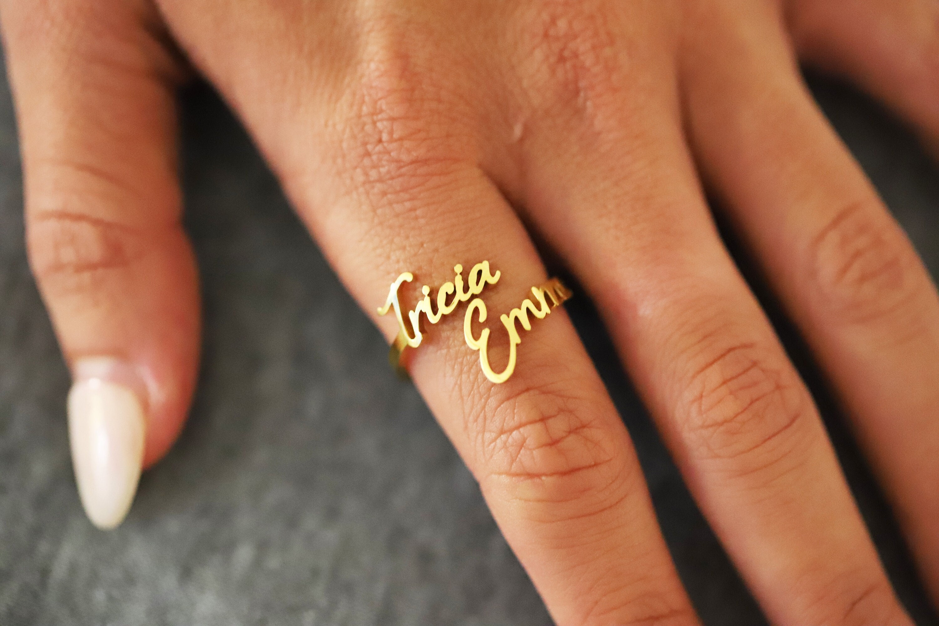 Double Name Ring Two Name Ring in Gold Silver Rose Gold - Etsy