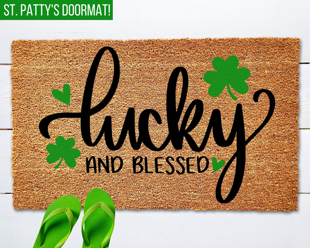 Lucky and Blessed St Patricks Day Doormat, Welcome Shamrock Doormat ...