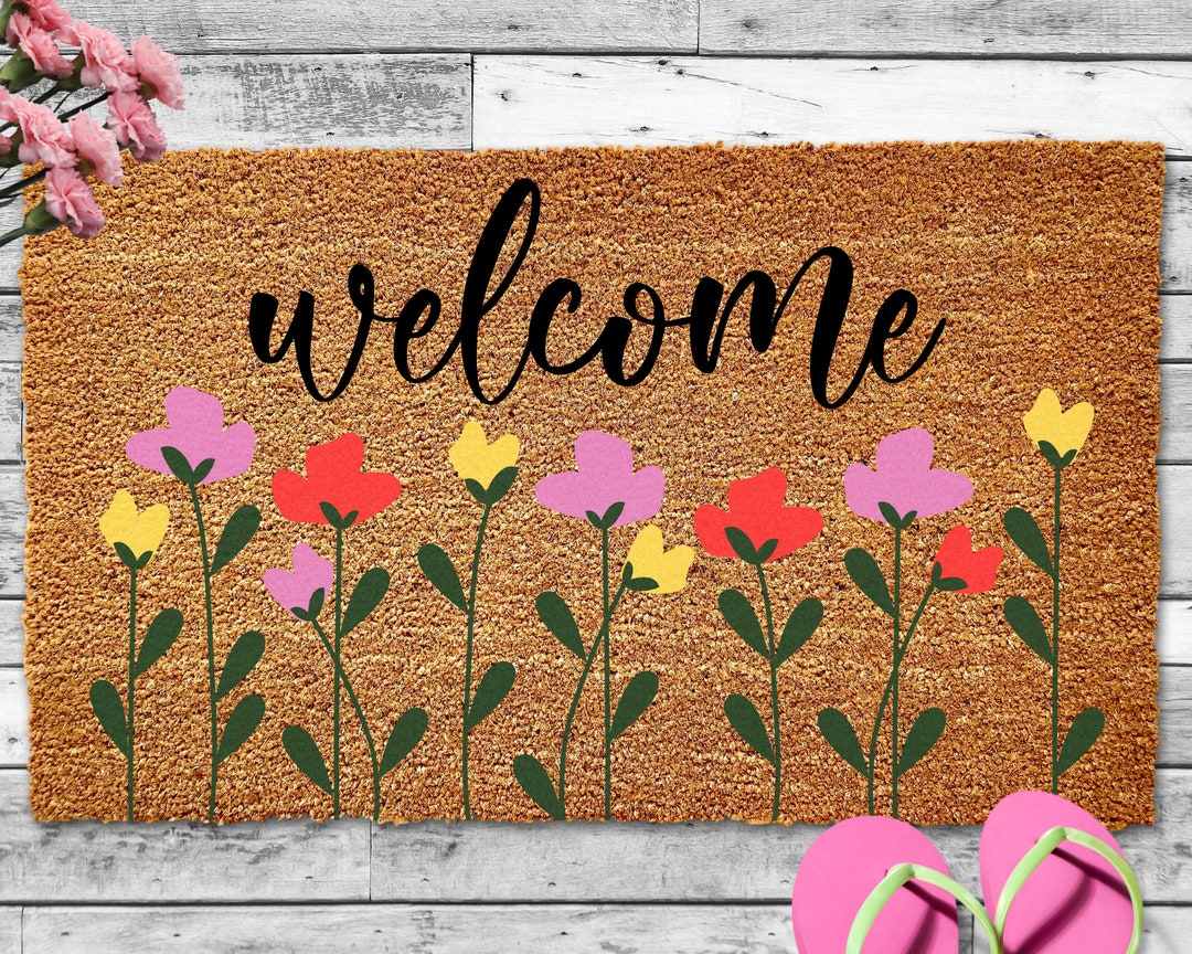 Wildflower Door Mat, Spring Doormat, Cute Spring Porch Decor, Floral ...