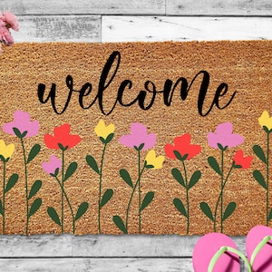 Wildflower Door Mat, Spring Doormat, Cute Spring Porch Decor, Floral ...