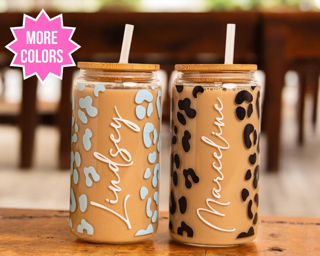 Personalized Leopard Iced Coffee Cup Cheetah Name Iced Coffee Cup Gift ...