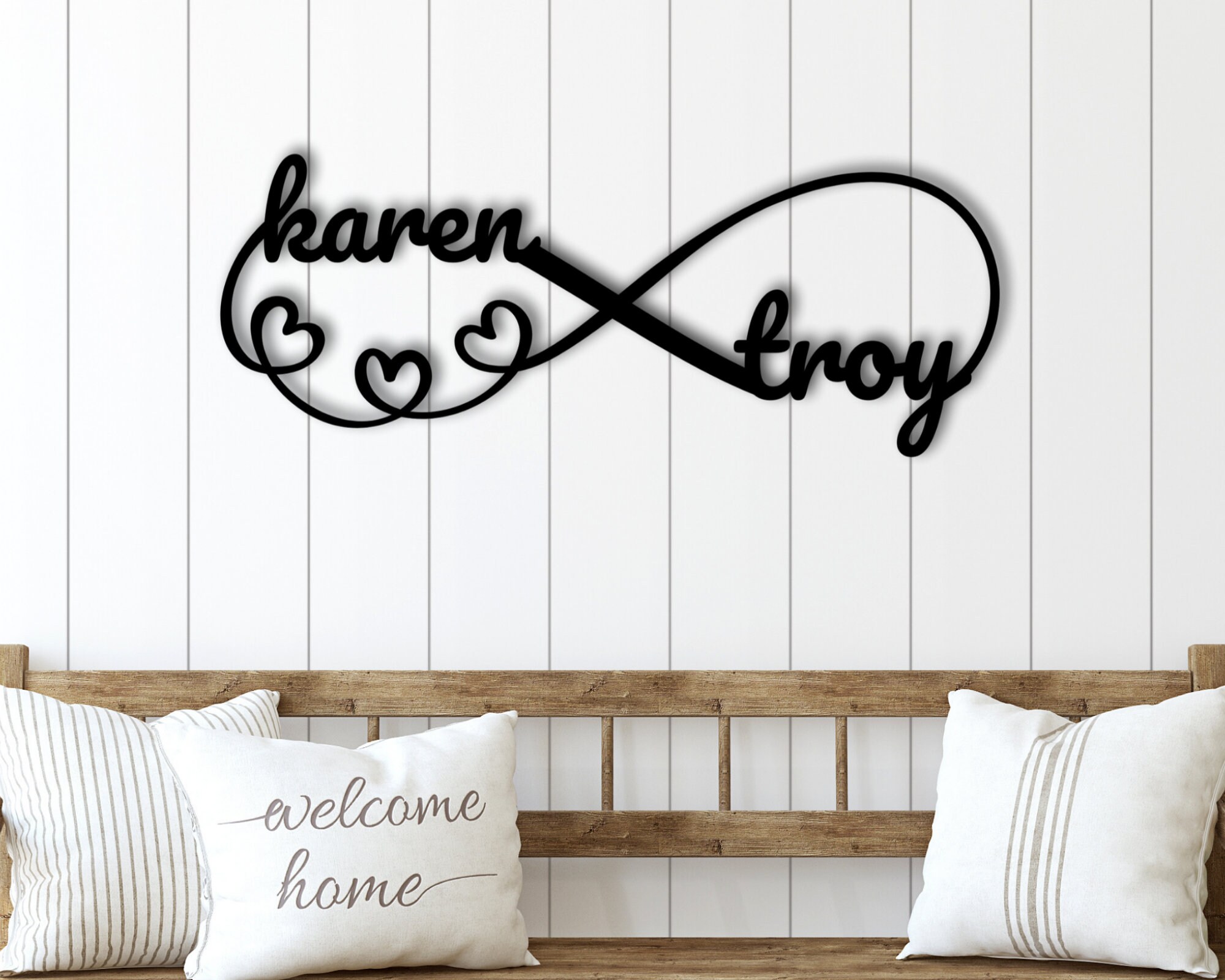 Metal Infinity Name Sign Infinity Sign with Hearts | Etsy