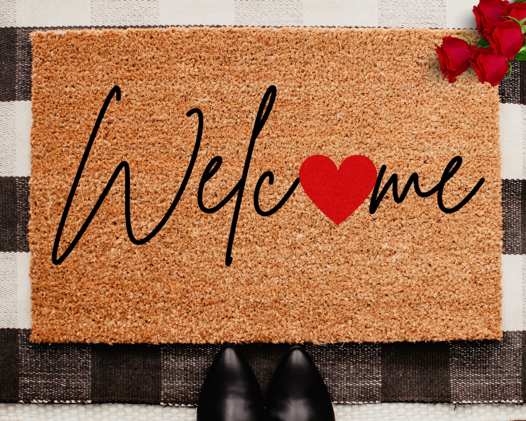 Welcome Heart Doormat, Cute Valentine's Housewarming Gift, Custom ...
