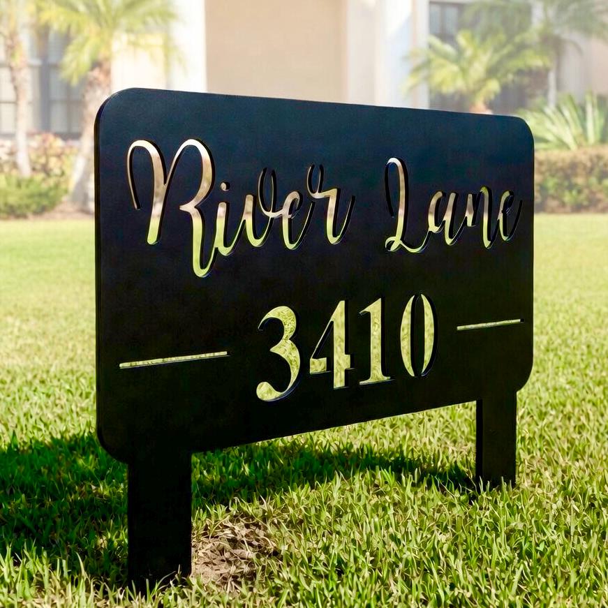 Lawn Mounted Metal Address Plaque, Personalized Metal Address Sign ...
