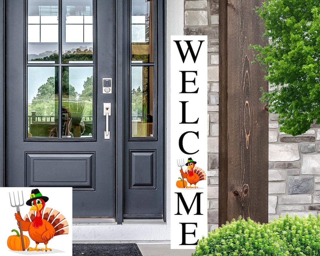Welcome Thanksgiving Sign, Fall Front Porch Sign, Welcome Turkey Sign ...