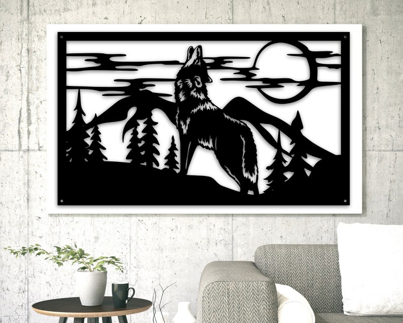 Metal Wall Art, Metal Wolf Decor, Mountain Wall Art, Lone Wolf, Home ...
