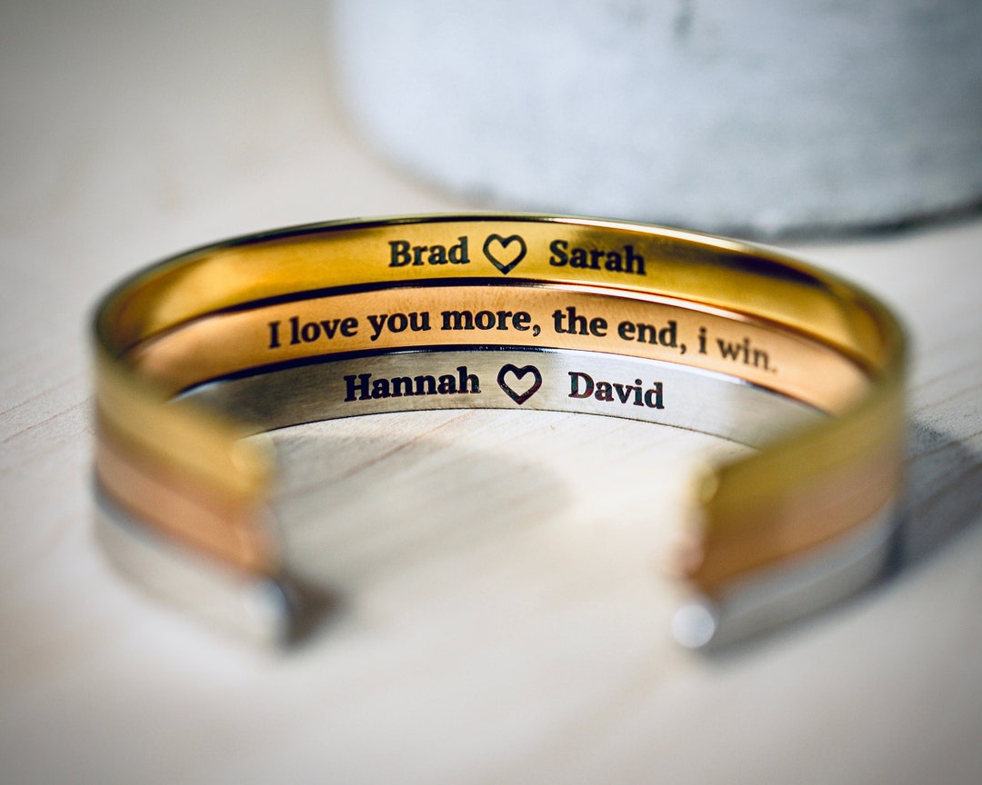 Engraved Bracelets for Women, Personalized Cuff Bracelet, Silver Gold ...