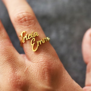 Double Name Ring, Two Name Ring in Gold, Silver, Rose Gold ...