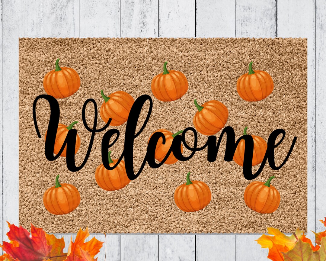 Welcome Pumpkin Pattern Door Mat, Fall Doormat, Welcome Mat, Cute ...