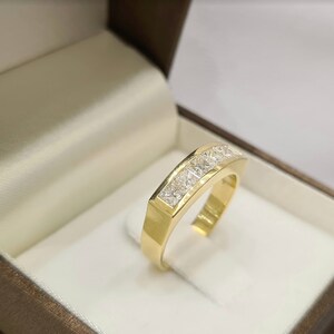 Channel Setting Ring • Princess Cut Diamonds • 18K Solid Yellow Gold ...