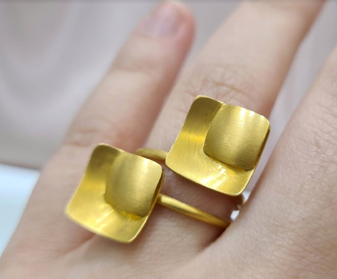 Unique Ring • 18K Solid Yellow Gold • Statement Ring • Minimalist Ring ...