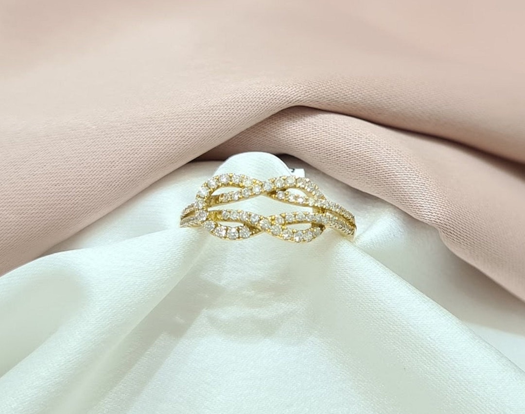 14K Handmade Solid Yellow Gold Hercules Knot Ring With Diamonds, Love ...