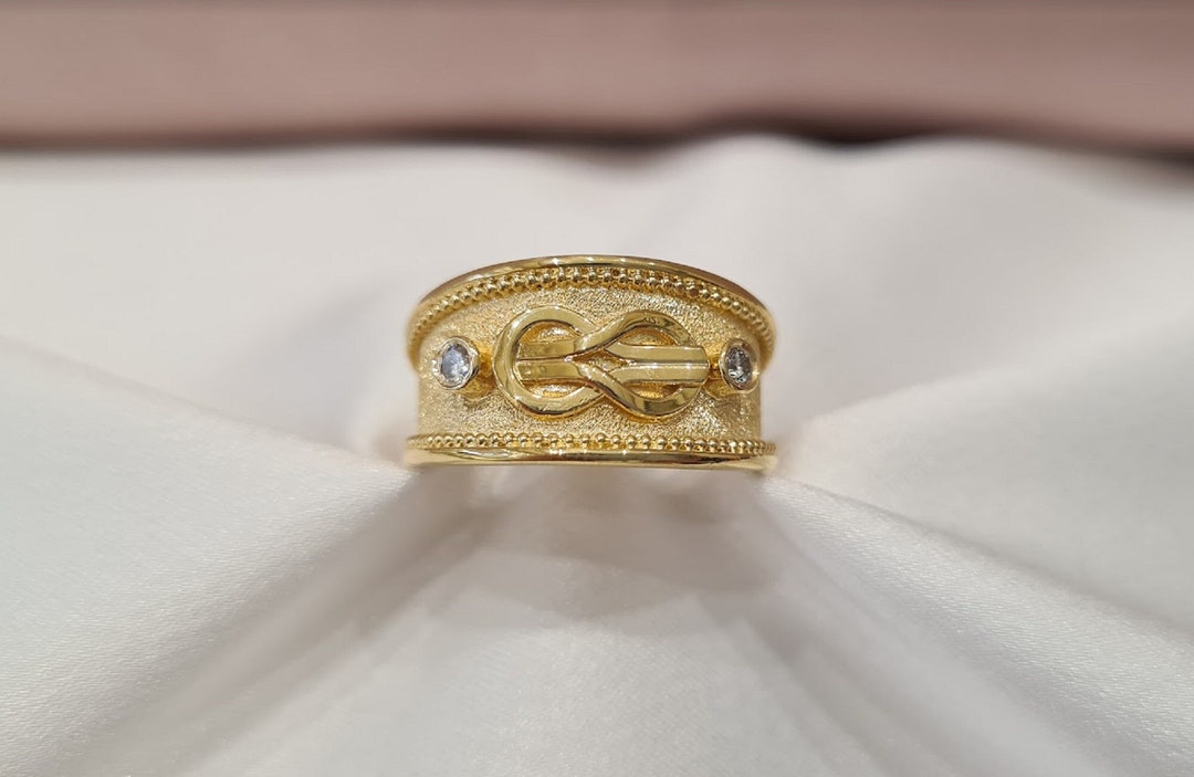 Byzantine Hercules Knot Ring With Diamonds • Handmade 18K Matte & Shiny ...