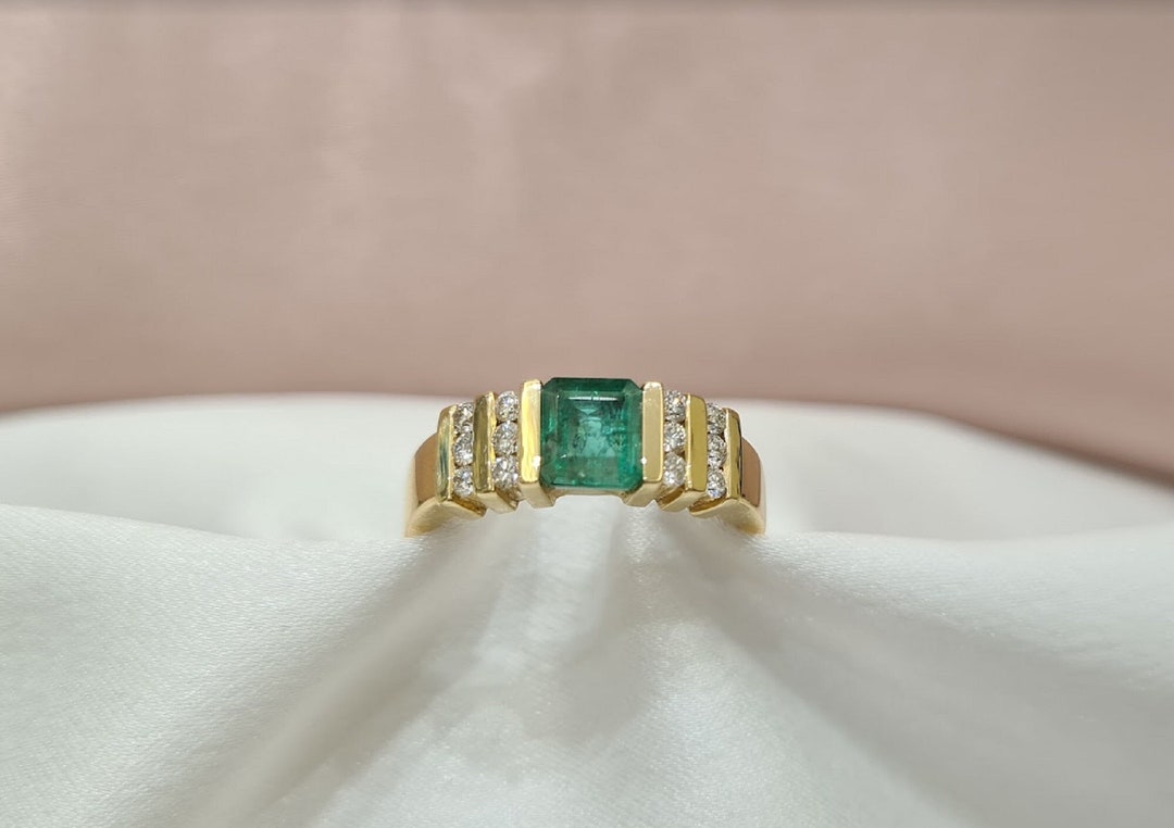 Emerald Inclusion Ring With Diamonds • 18K Yellow Gold Handmade Jewelry ...